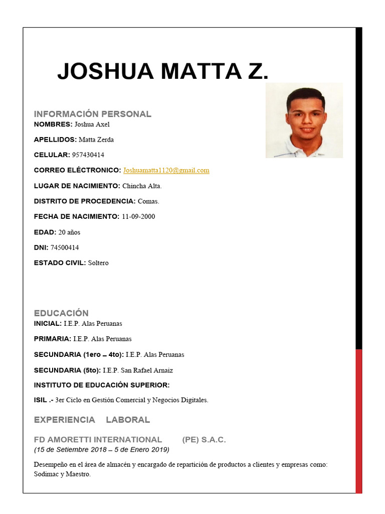 Joshua Matta Z.: Información Personal | PDF | Crecimiento personal y ...