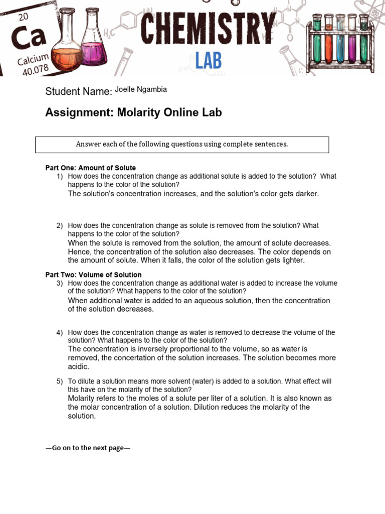 Molarity and Concentration Changes Lab | PDF | Career & Growth | Self ...