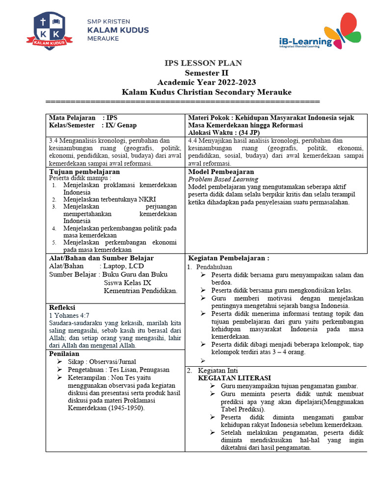 RPP IPS Kelas 9 Kehidupan Masyarakat Indonesia Sejak Masa Kemerdekaan ...