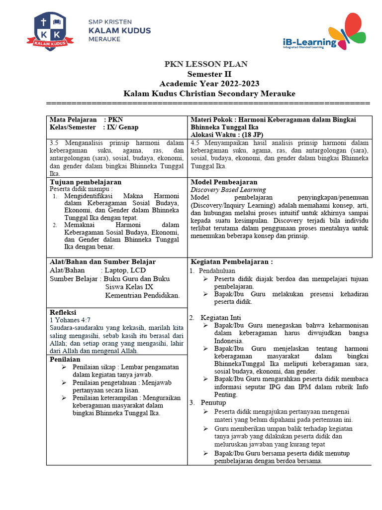 RPP PKN KELAS IX Harmoni Keberagaman Dalam Bingkai Bhinneka Tunggal Ika | PDF | Kesehatan ...