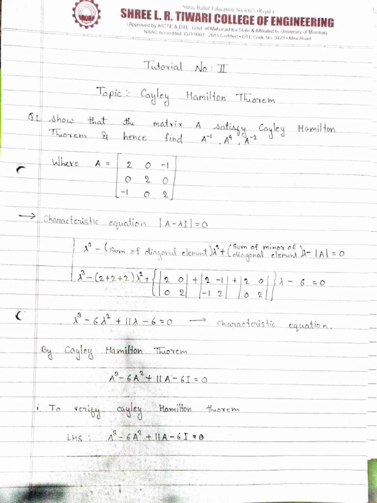 B2 Tutorial-I & II | PDF | Matrix Theory | Linear Algebra