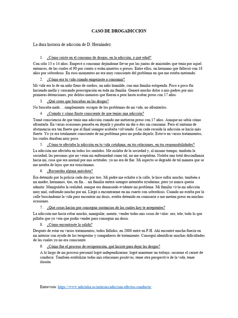 Caso de Drogadiccion | PDF | La dependencia de sustancias