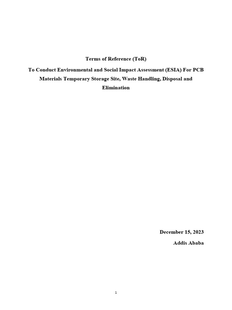 Final ToR For PCB MGT Project - ESIA Study. | PDF | Polychlorinated Biphenyl | Environmental ...