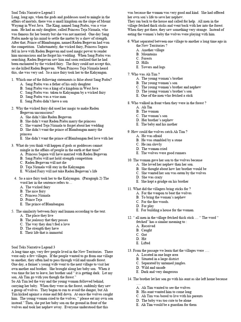 Soal Teks Narrative Legend 1 | PDF | Hansel And Gretel (Opera) | Snow White