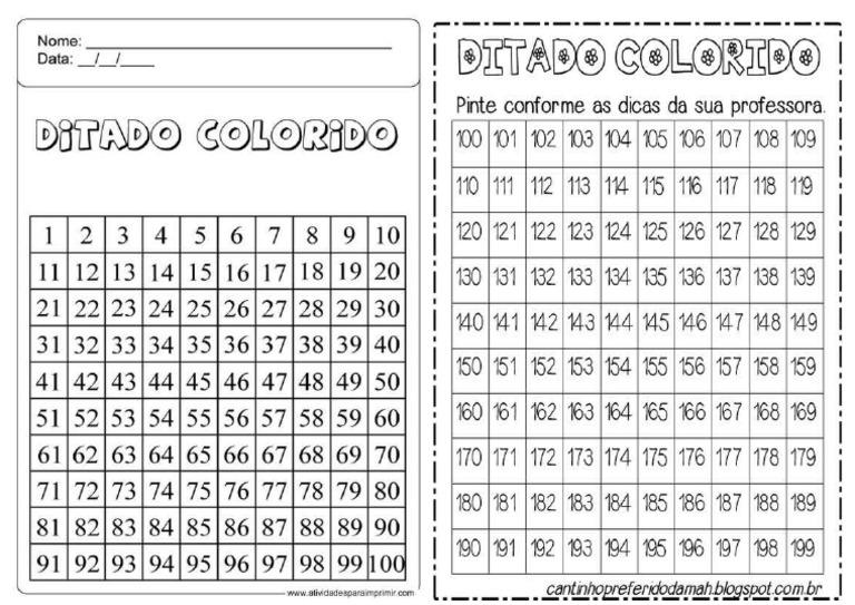 Folha Dupla Ditado Colorido de 1 A 200 | PDF