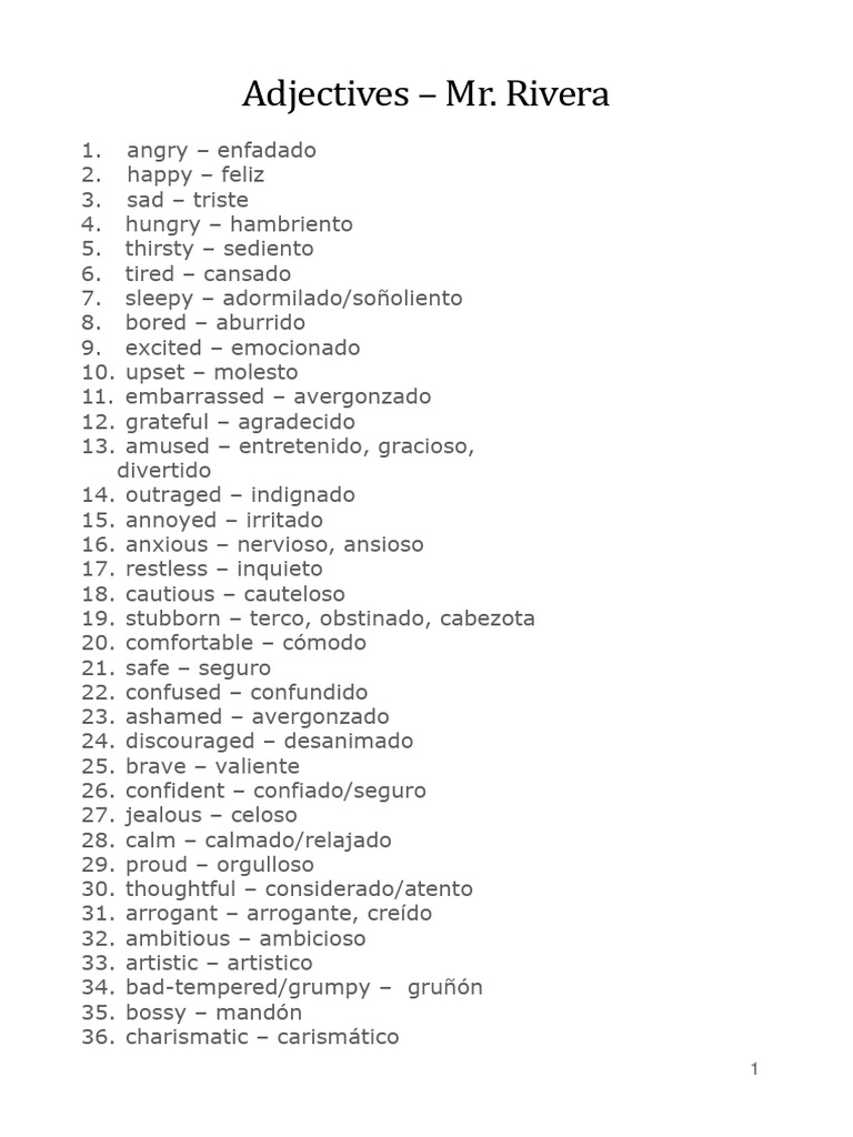Lista de Adjetivos en Español | PDF | Arte