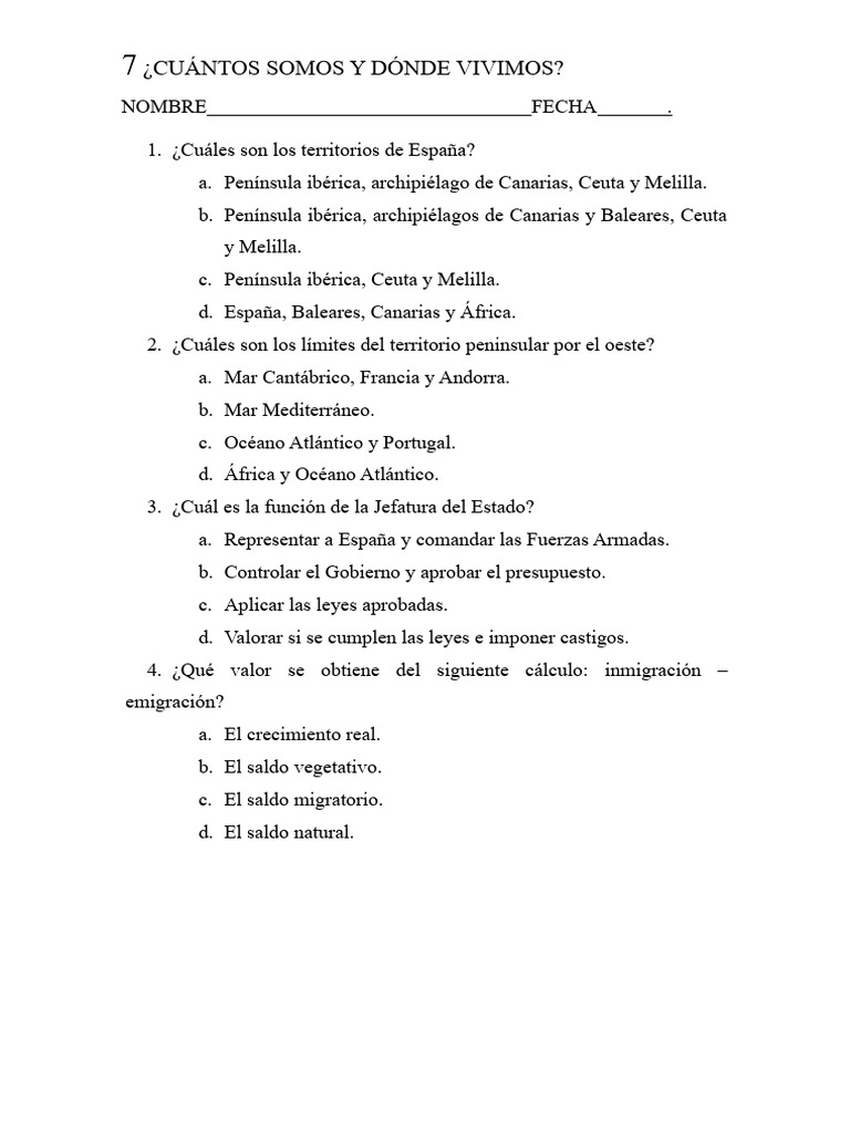 Examen Conocimiento Del Medio Tema 7 | PDF | España | Islas Canarias