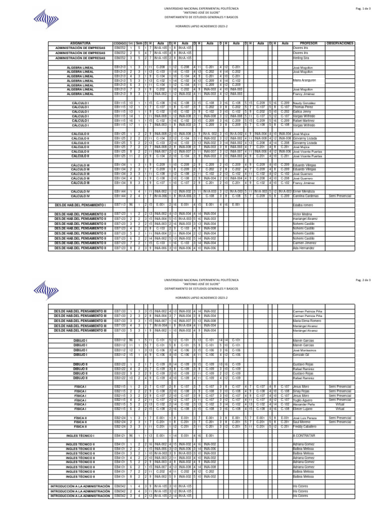 Matriz de Horarios EGB 2023-II (Final) | PDF