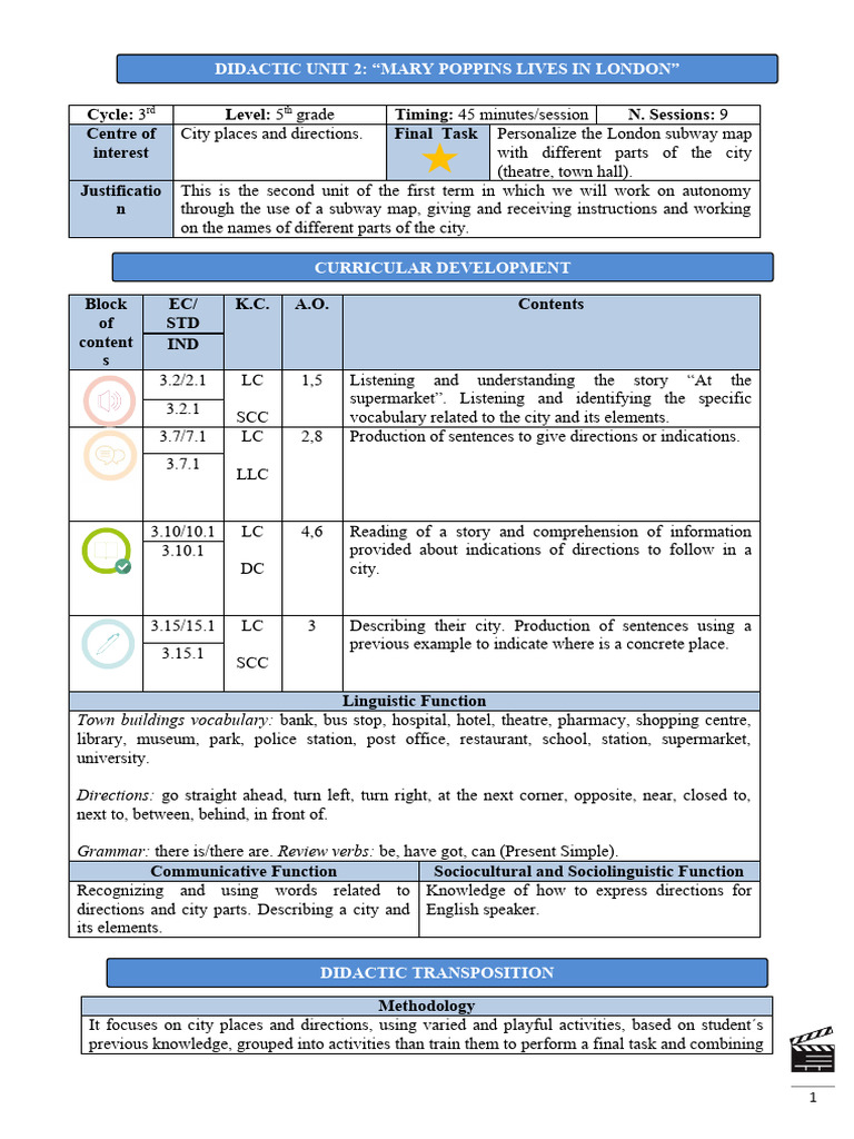 Didactic Unit 2 - Mary Poppins Lives in London | PDF | Vocabulary | English Language