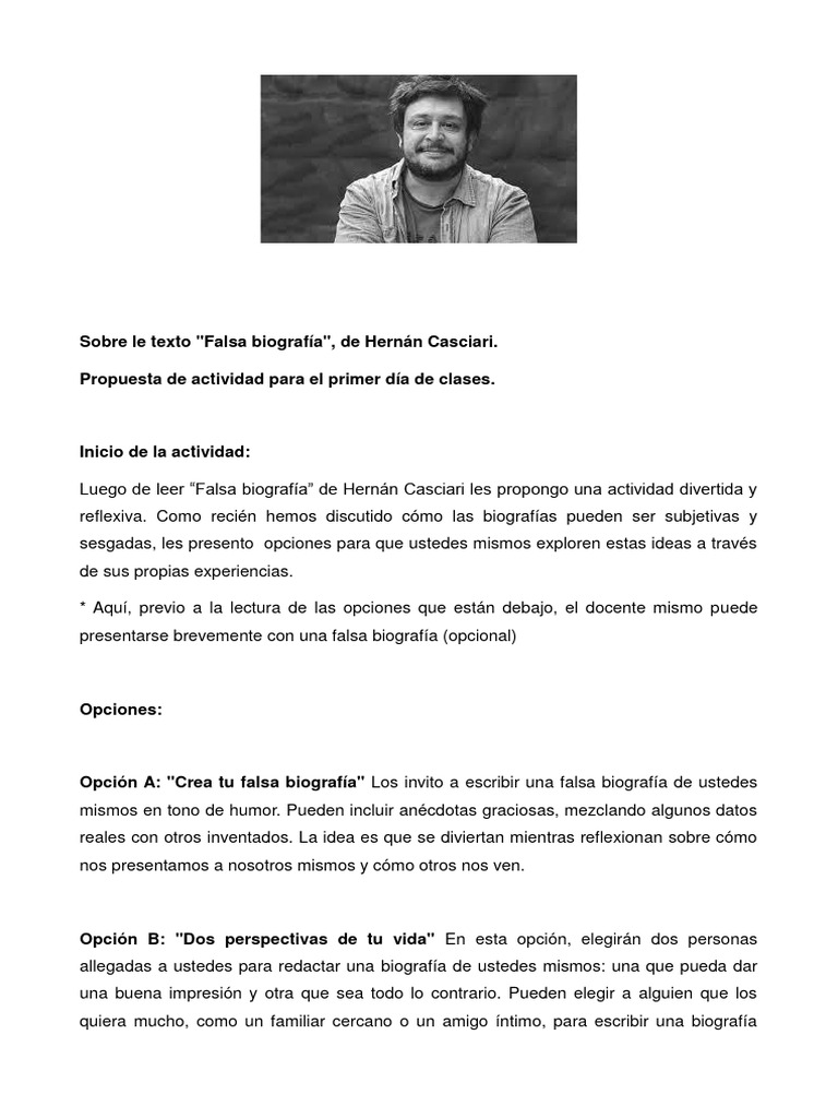Actividades Sobre El Texto Falsa Biografía de Hernán Casciari | PDF ...
