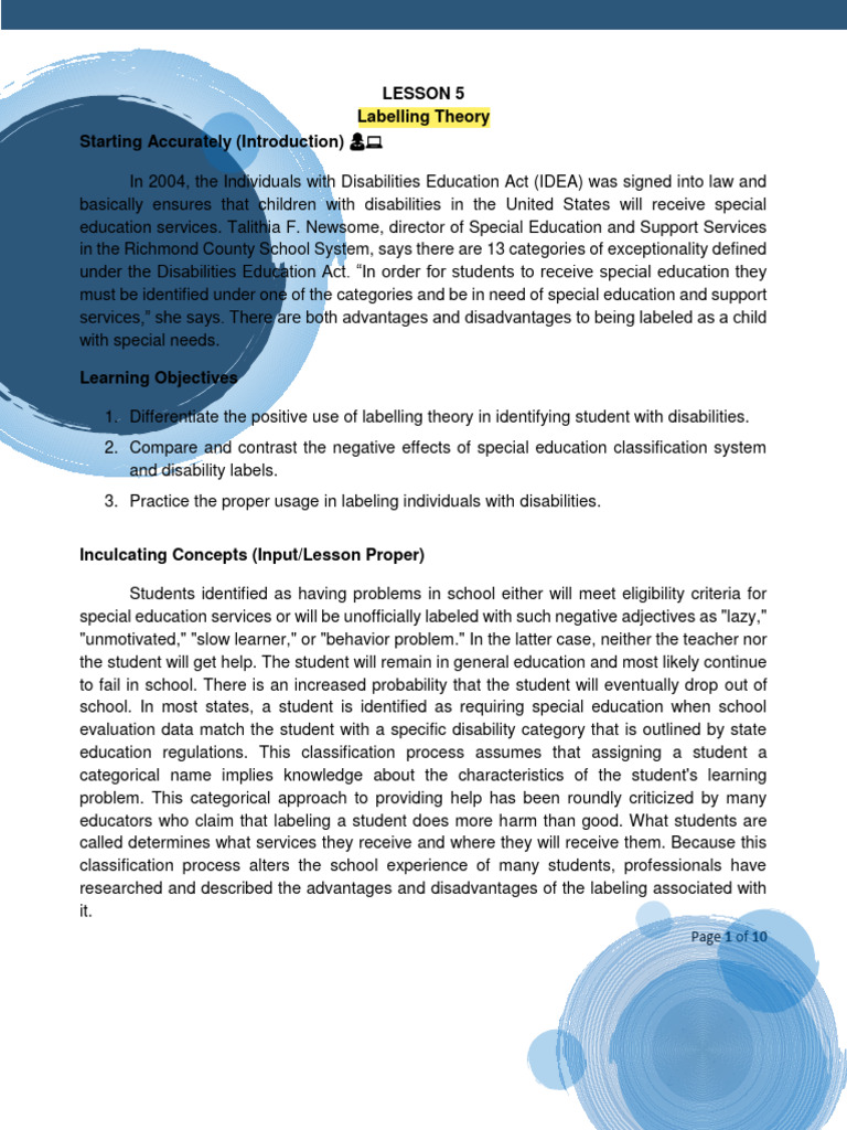 Lesson 5 Labeling Theory | Download Free PDF | Disability | Special ...