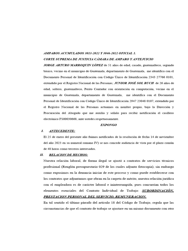 Vista Amparo Mineco | PDF | Derecho laboral | Guatemala