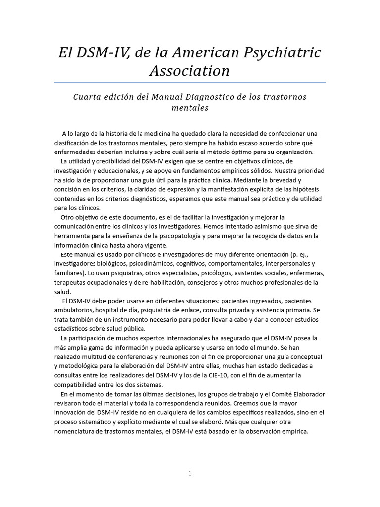DSM 4 | PDF | Manual Diagnóstico y Estadístico de los Trastornos Mentales | Salud mental