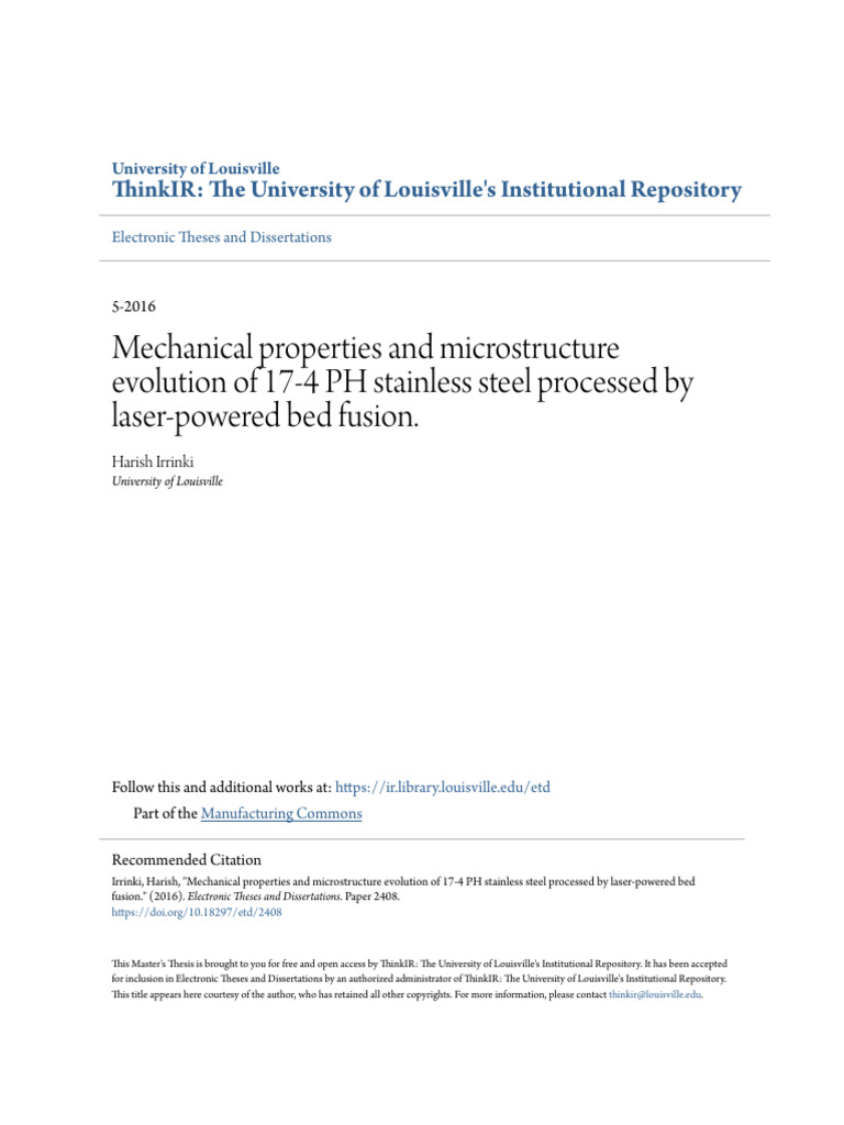 Mechanical Properties and Microstructure Evolution of 17-4 PH Sta | PDF | 3 D Printing | Sintering