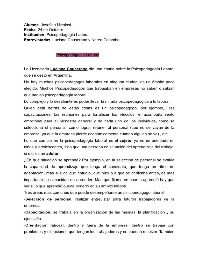 Psicopedagogía Laboral, Mini Resumen | PDF | Plan de estudios | Business