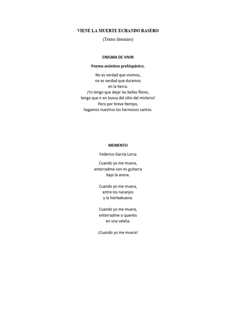 Reflexiones sobre la muerte en la literatura | PDF | Poesía | Cocina ...