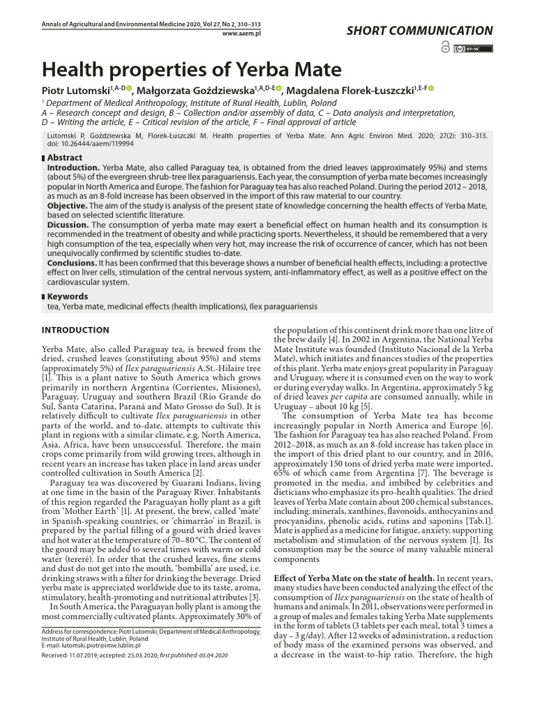 Health Properties of Yerba Mate | PDF