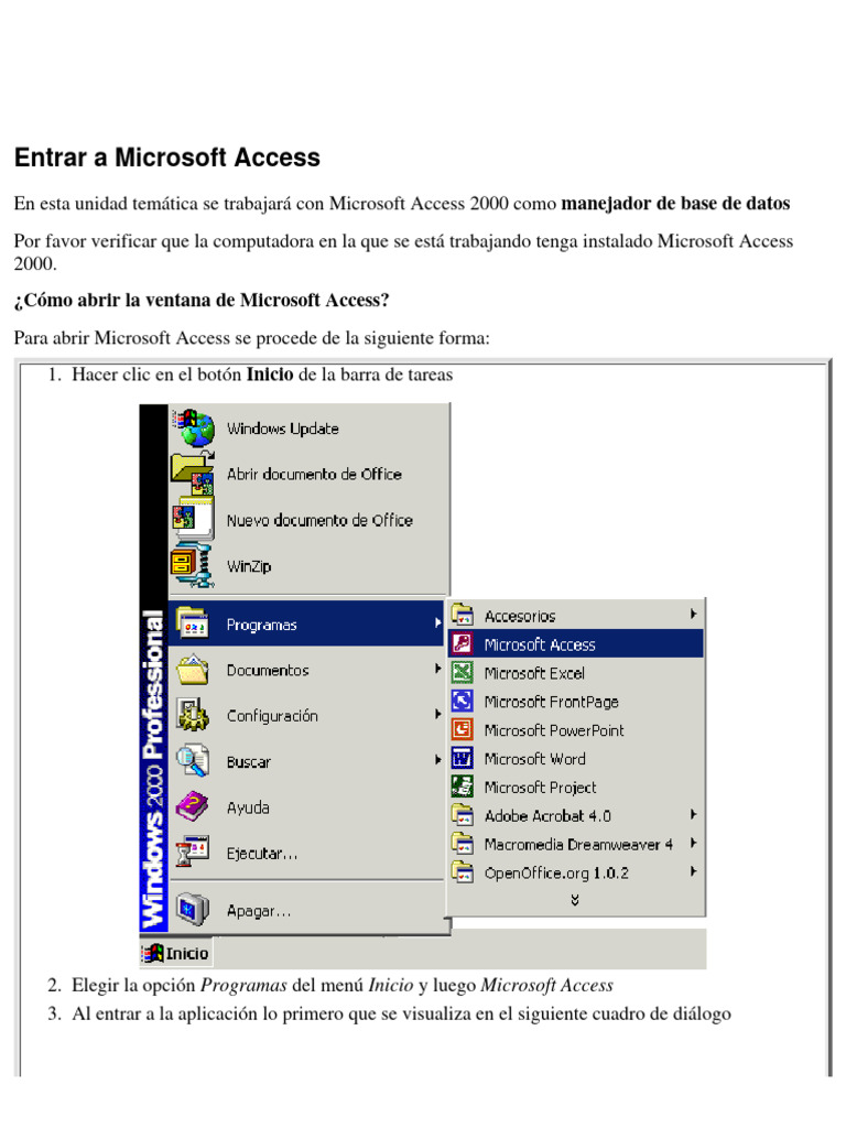 Cómo usar Microsoft Access 2000 | PDF | Ventana (informática) | SQL
