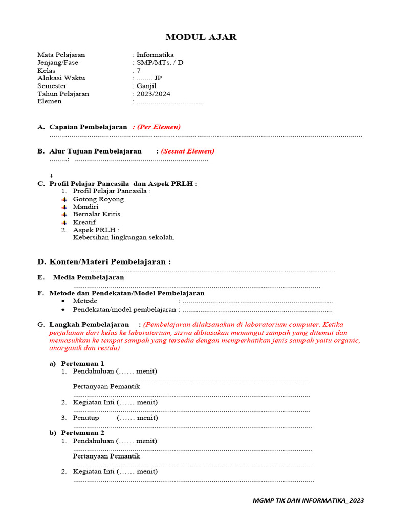 Format Modul Ajar - Revisi | PDF