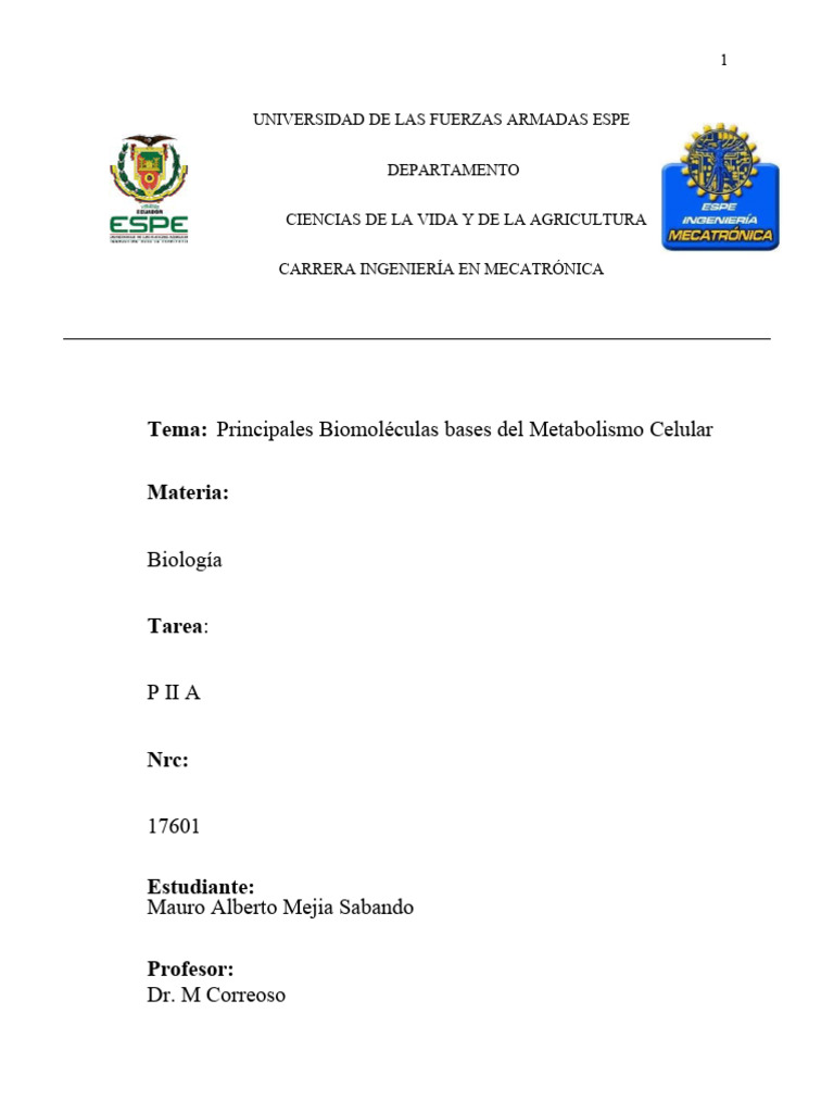MAURO - MEJIA - TAREA - Biolgia Atrasada | PDF | Proteínas | Biomoléculas