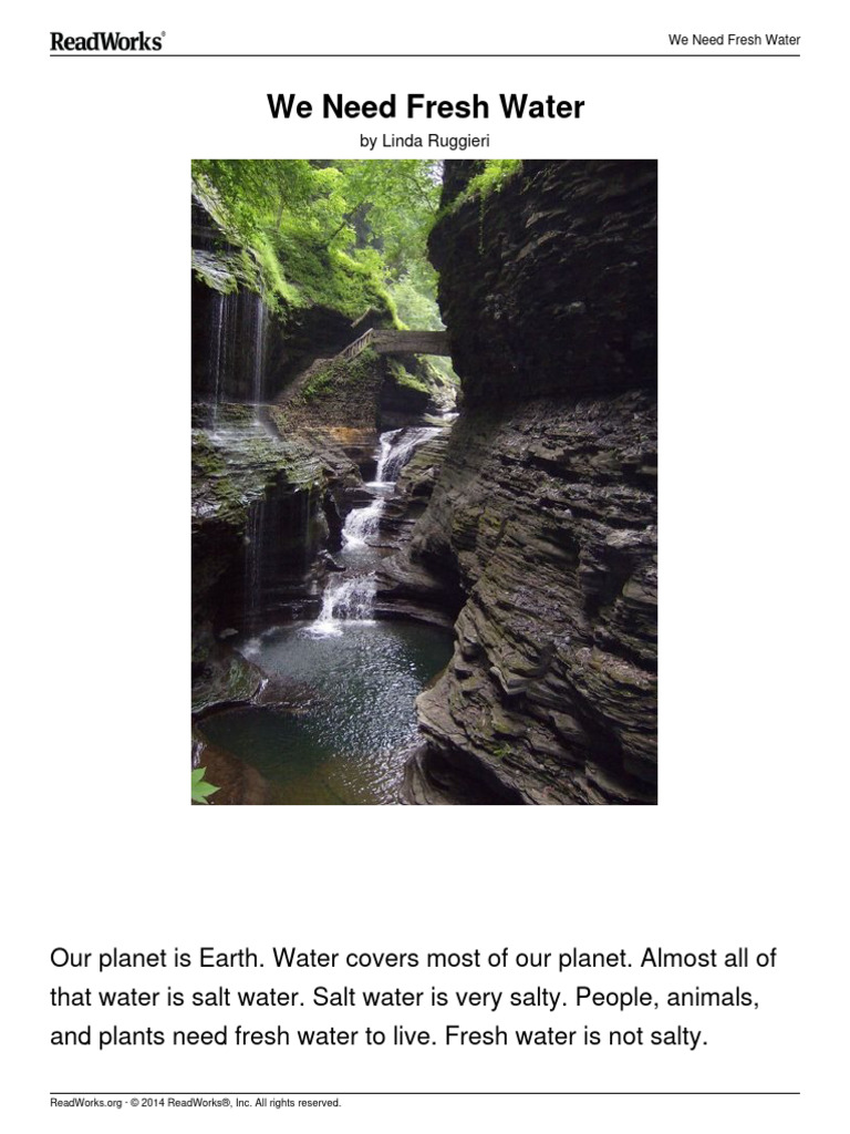 Readworks Grade 1 - We Need Fresh Water | Download Free PDF | Water ...