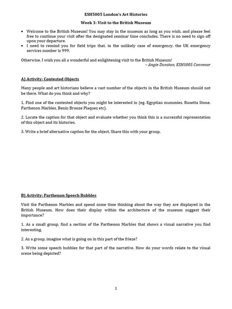Art Histories Week 3 British Museum Worksheet | PDF