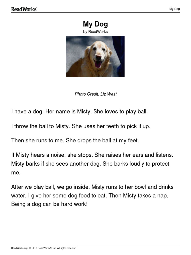 Readworks Grade 2 - My Dog | PDF | Language Arts & Discipline