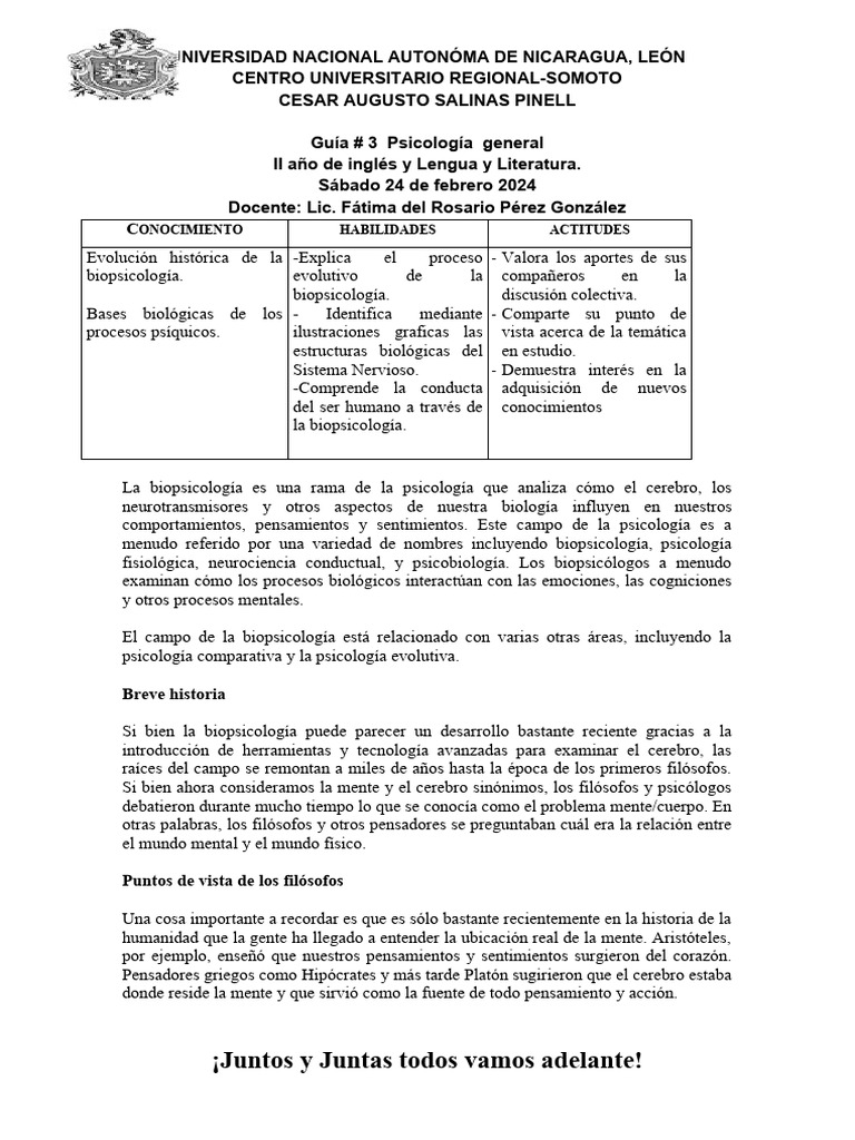 Guía 3 Ii Año De Ingles Y Ii De Ly Lit Pdf Sistema Nervioso Neurona