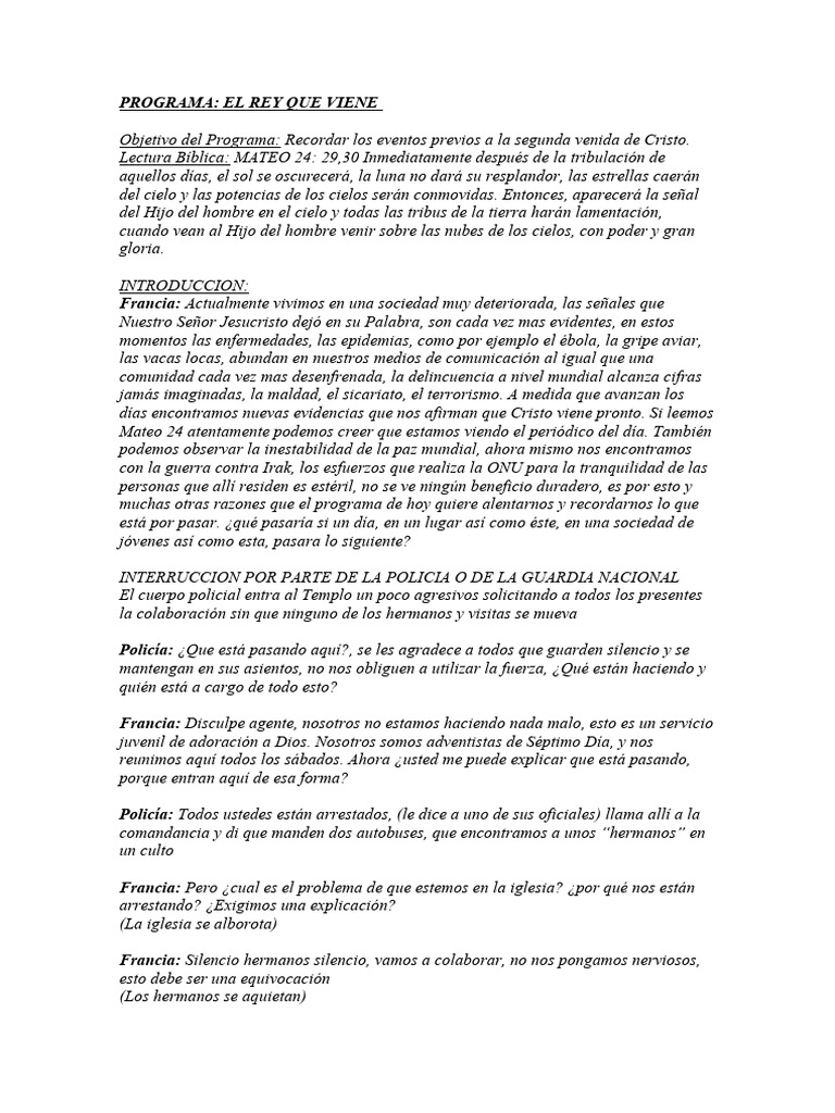 PROGRAMA-El Rey Que Viene | PDF | Oración | Dios