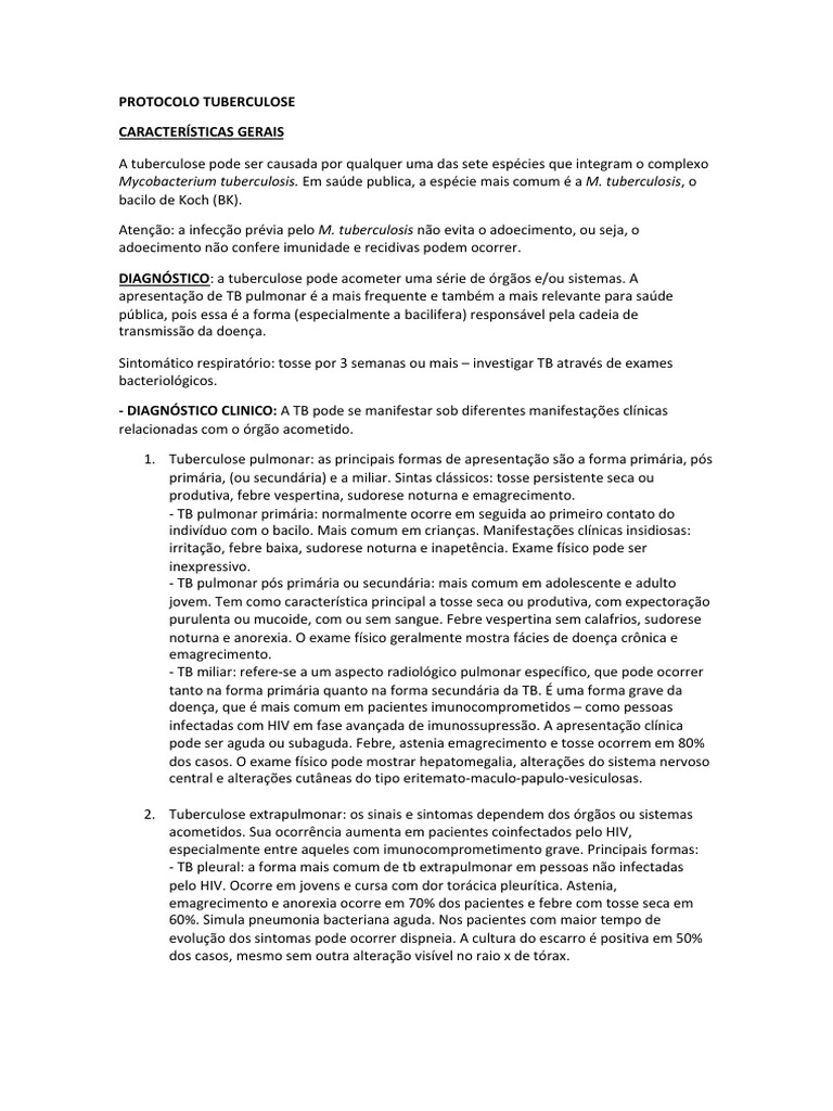 Protocolo Tuberculose | PDF | Mycobacterium tuberculosis | Tuberculose