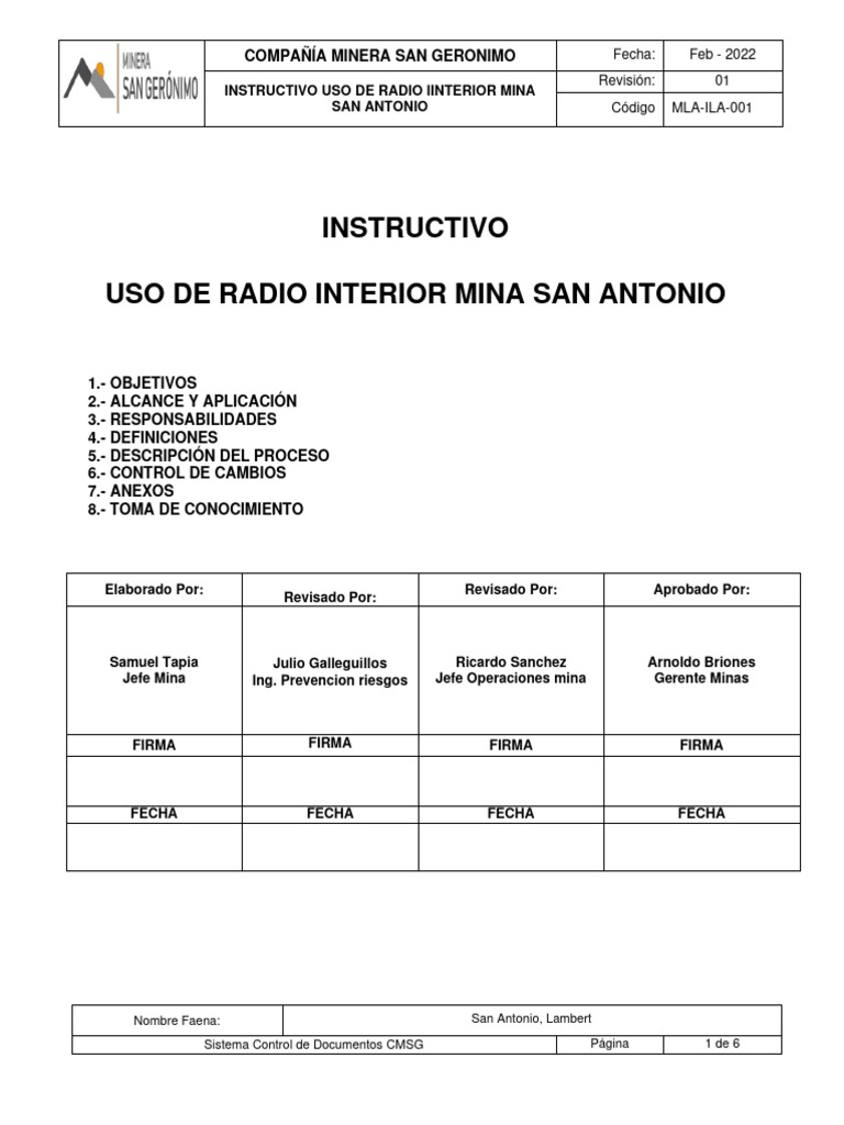 01 - Instr Uso Radios In. Mina | PDF | Radio | Minería