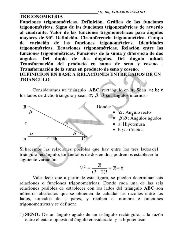 Apunte Teorico - Funciones Trigonometria | PDF | Funciones trigonométricas | Triángulo