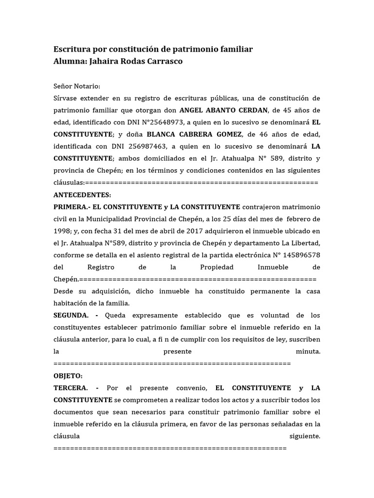 Escritura Por Constitucion de Patrimonio Familiar | PDF | Gobierno | Justicia