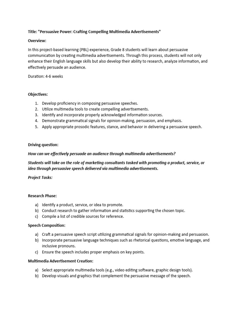 3rd PBL ENGLISH - Grade 10 | PDF | Persuasion | Multimedia