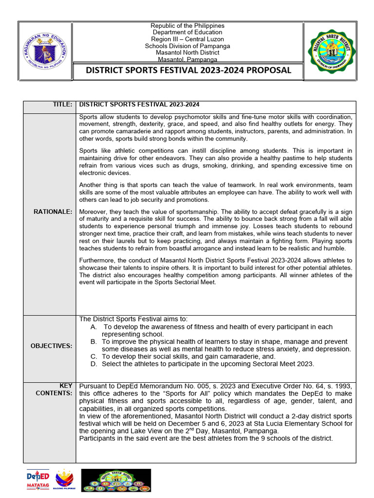District Proposal in Sports | Download Free PDF | Sports | Physical Fitness