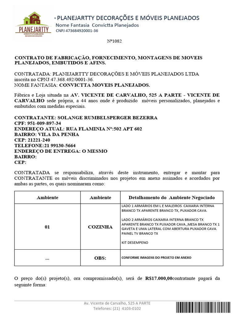 Contrato de Móveis Planejados Convictta | PDF | Direito | Casa e Jardim