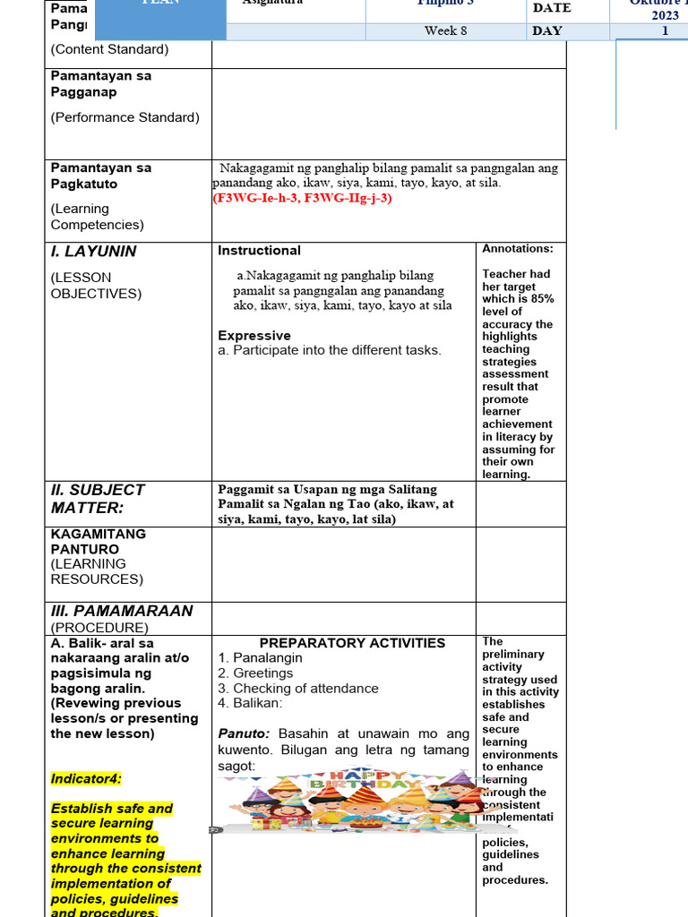 COT - Filipino 3 Q1 W8 Paggamit Sa Usapan NG Mga Salitang Pamalit Sa Ngalan NG Tao | PDF ...