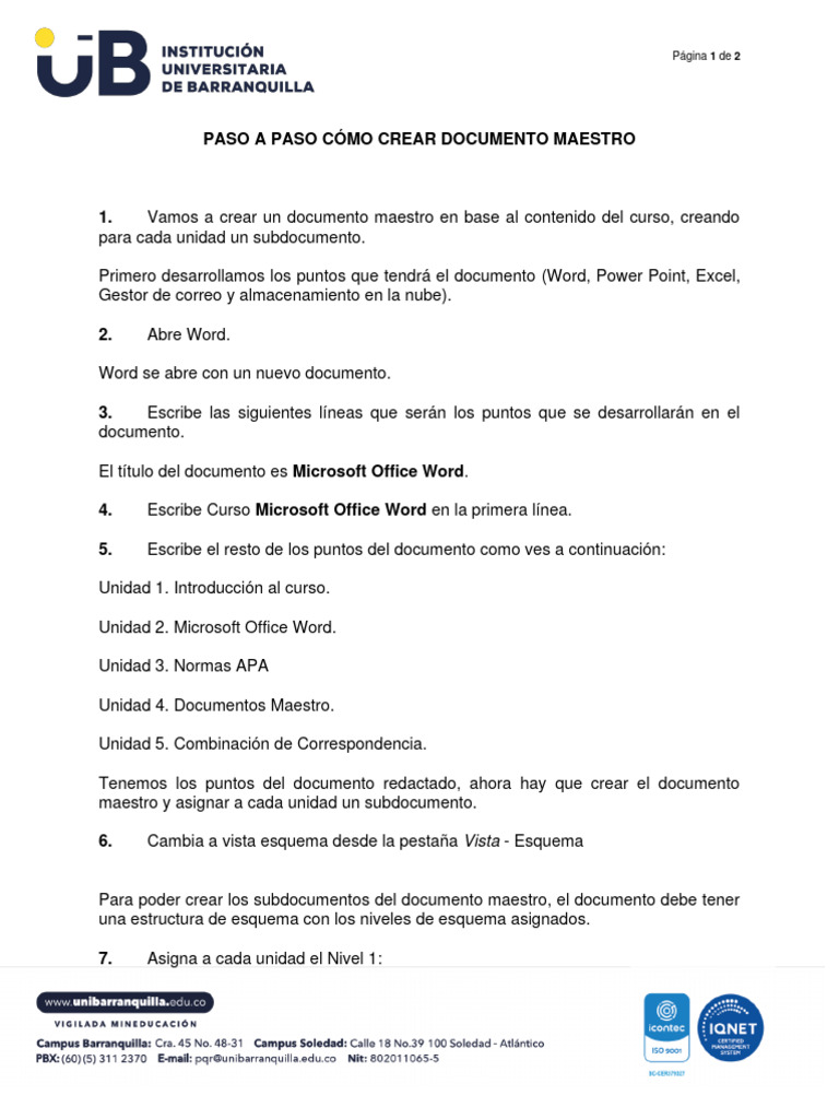 Paso A Paso para Crear Documento Maestro | PDF | Microsoft Word ...