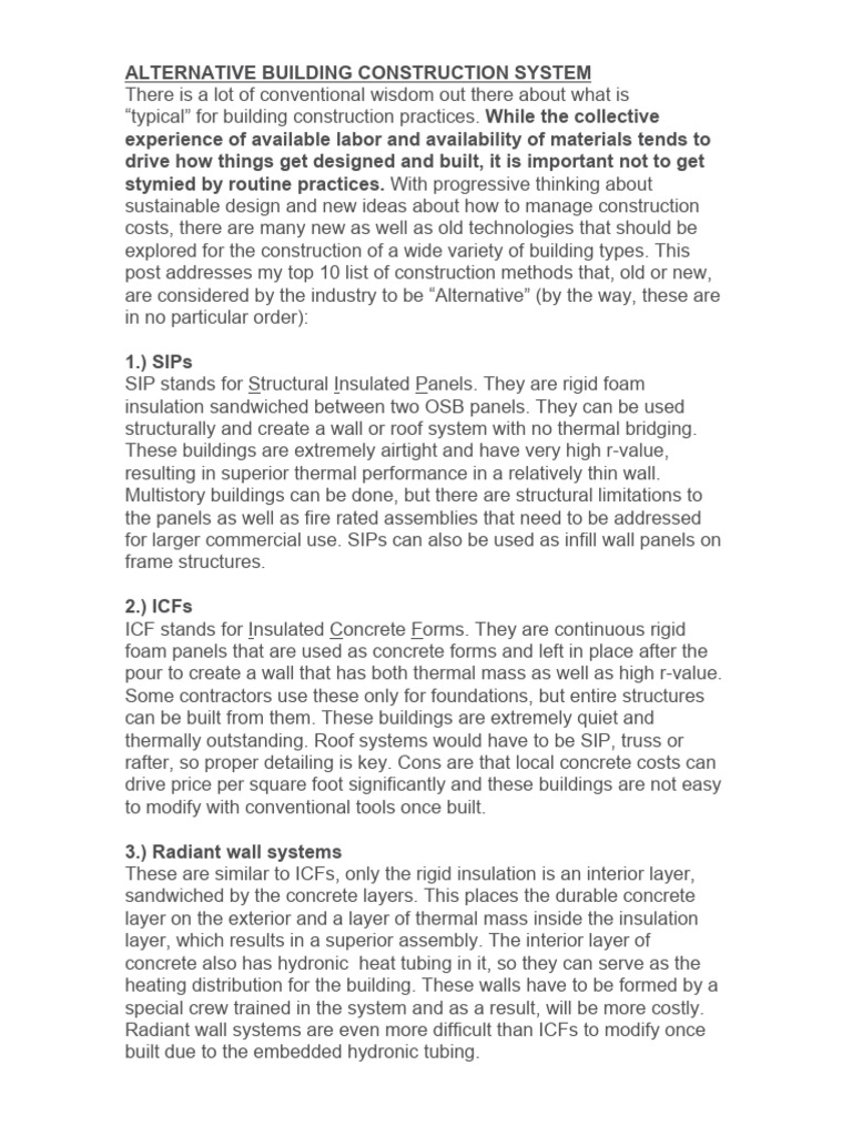 Top 10 Alternative Construction Methods | PDF | Home & Garden