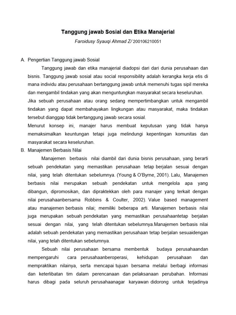 Tanggung Jawab Sosial Dan Etika Manajerial | PDF