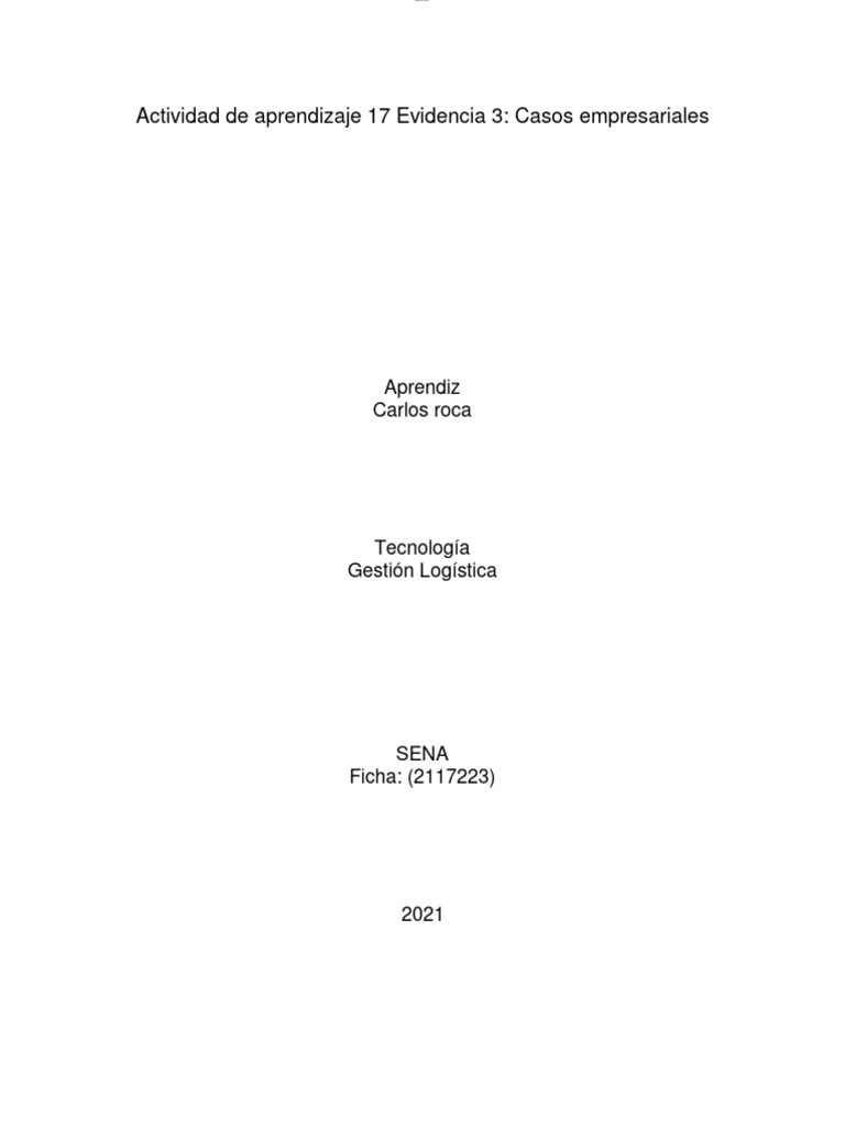 Actividad de Aprendizaje 17 Evidencia 3 Casos Empresariales | Descargar gratis PDF | Logística ...