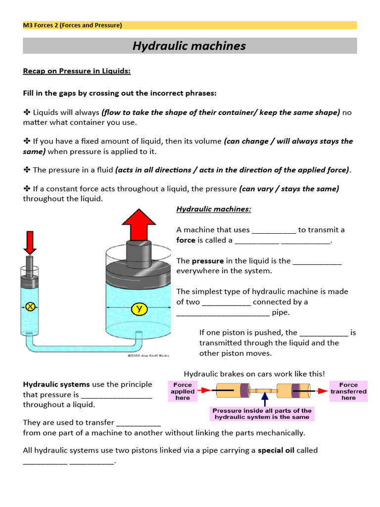 FP06 Hydraulic Machines Class Worksheet | PDF | Liquids | Gases