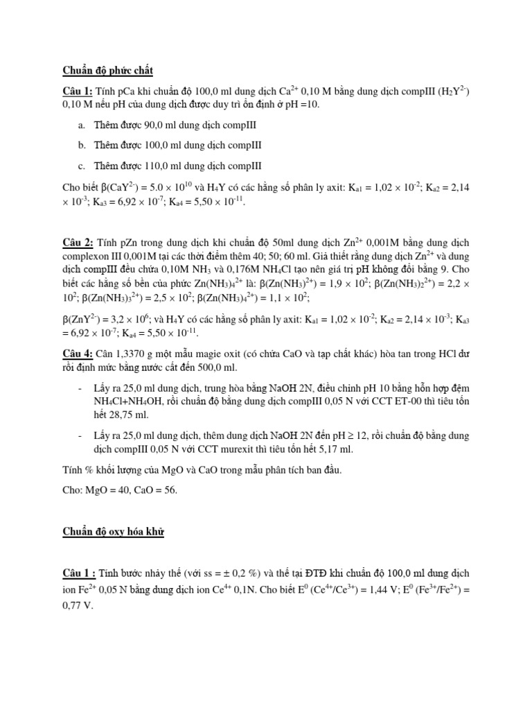 Bai Tap Chuan Do Phuc Và Oxhkh | PDF