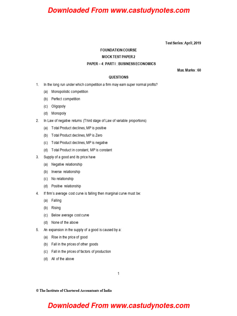 Eco Question MTP2 Apr 19 | PDF | Profit (Economics) | Monopoly