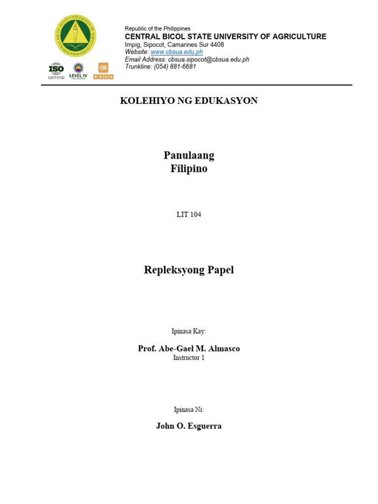 Lit 104 - Repleksyong Papel - Esguerra J. | PDF