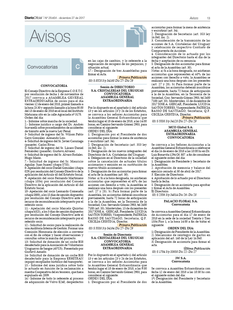 Avisos | Descargar gratis PDF | Uruguay