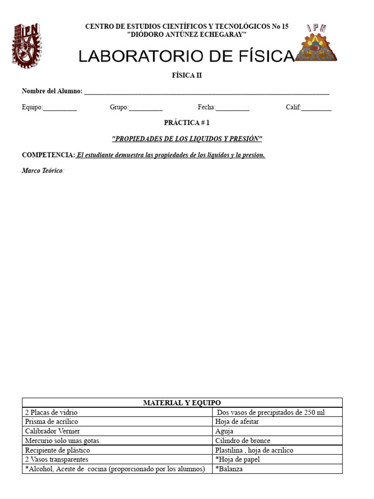 Practica 1 Fisica II 2023-2024 B | PDF | Agua | Líquidos