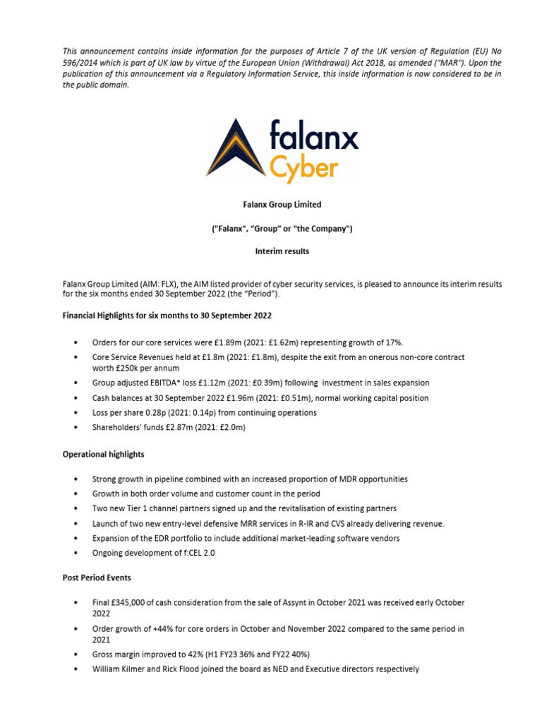Falanx Group Interim Results 2022 | PDF | Financial Statement | Equity ...