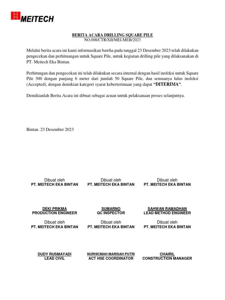 Berita Acara Drilling Square Pile | PDF | Seni