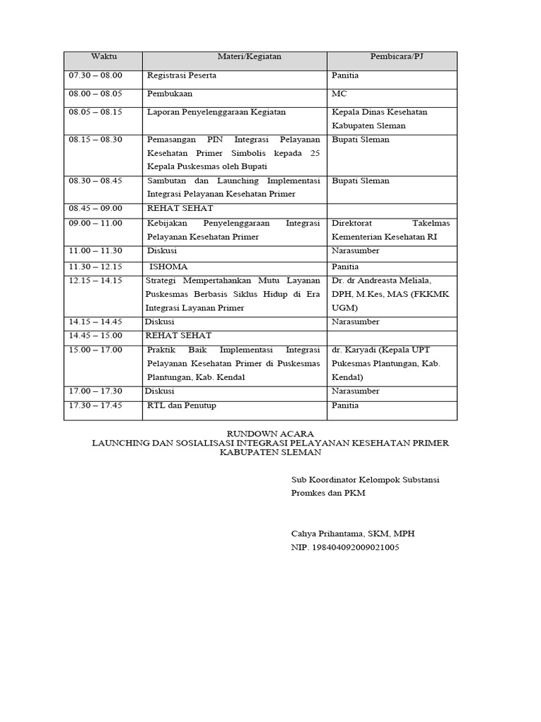 Rundown Launching Pelayanan Kesehatan | PDF